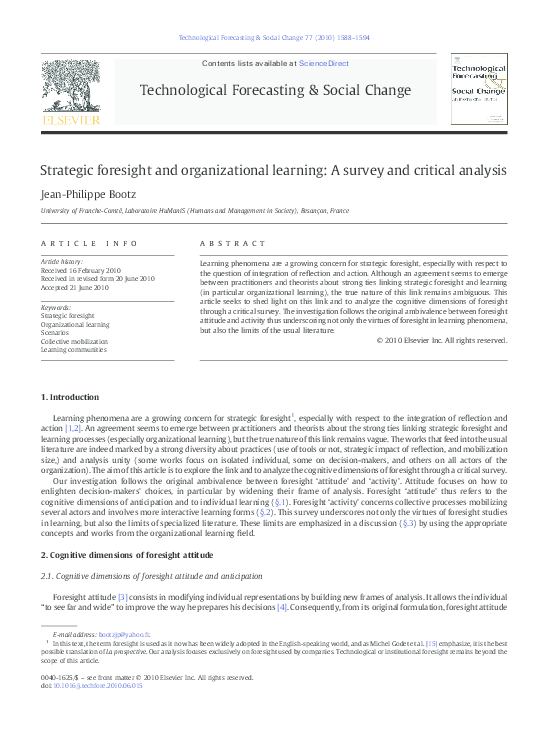 (PDF) Strategic foresight and organizational learning: A survey and ...