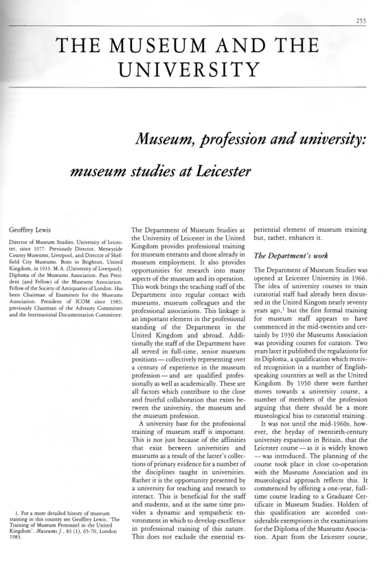 (PDF) Museum, profession and university/Les musées, la profession ...