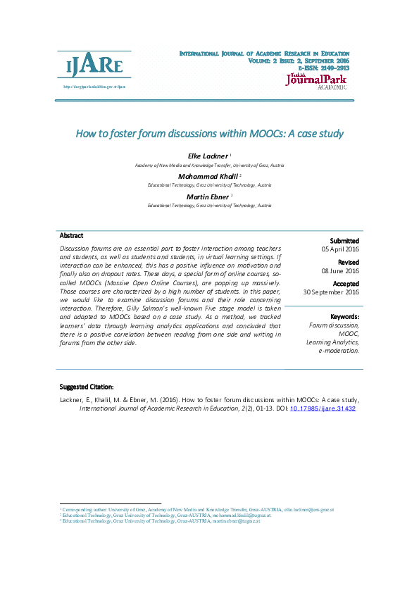 (PDF) How to foster forum discussions within MOOCs: A case study