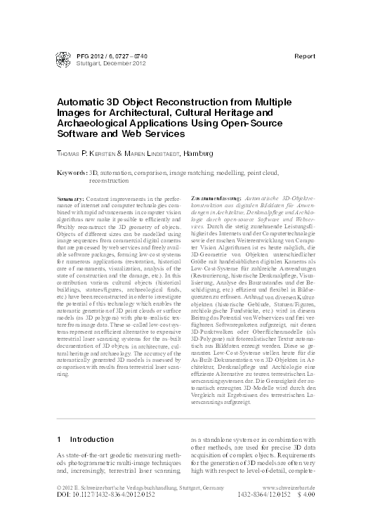 (PDF) Automatic 3D Object Reconstruction from Multiple Images for Architectural, Cultural ...