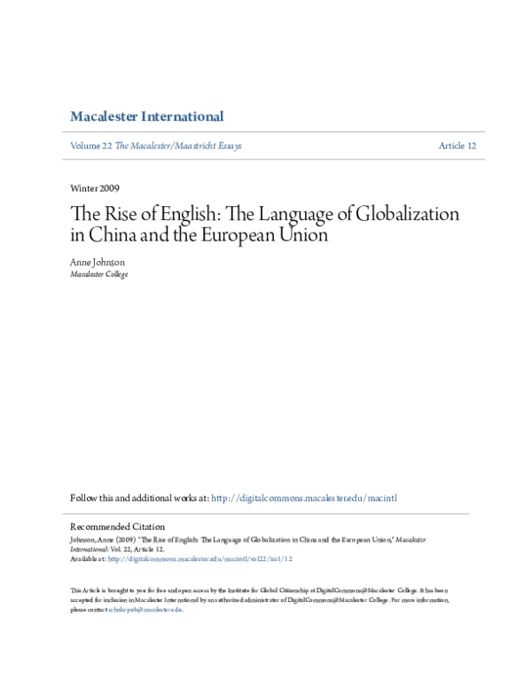 (PDF) The Rise of English: The Language of Globalization in China and ...