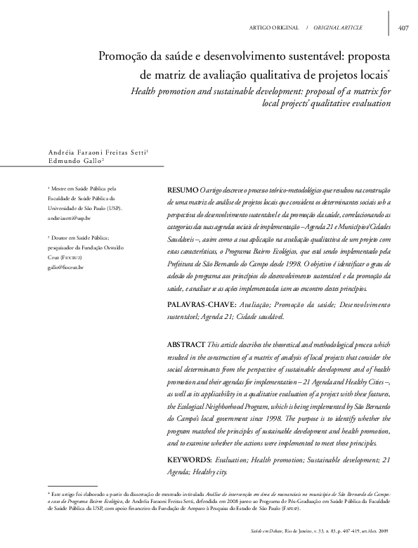 (PDF) Health Promotion and Sustainable Development: Proposal of a ...