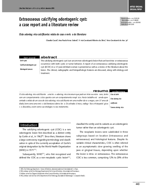 Pdf Extraosseous Calcifying Odontogenic Cyst A Case Report And A