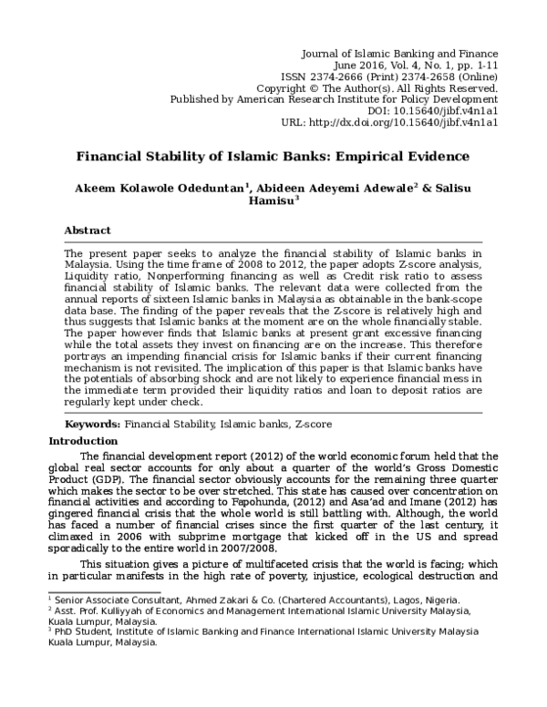 (DOC) Financial Stability of Islamic Banks: Empirical Evidence