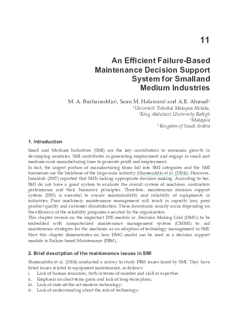(PDF) An Efficient Failure-Based Maintenance Decision Support System for Smalland Medium Industries