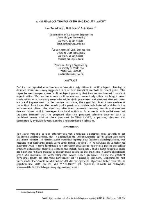 (PDF) A Hybrid Algorithm for Optimising Facility Layout