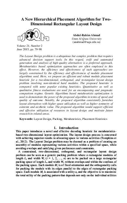Pdf A New Hierarchical Placement Algorithm For Two Dimensional