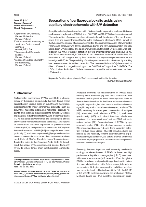 Pdf Separation Of Perfluorocarboxylic Acids Using Capillary Electrophoresis With Uv Detection