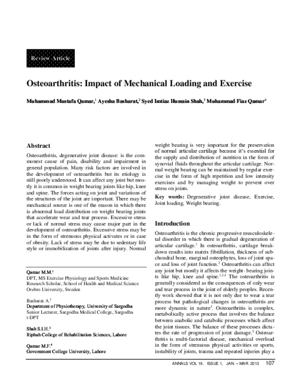 (PDF) Osteoarthritis: Impact of Mechanical Loading and Exercise