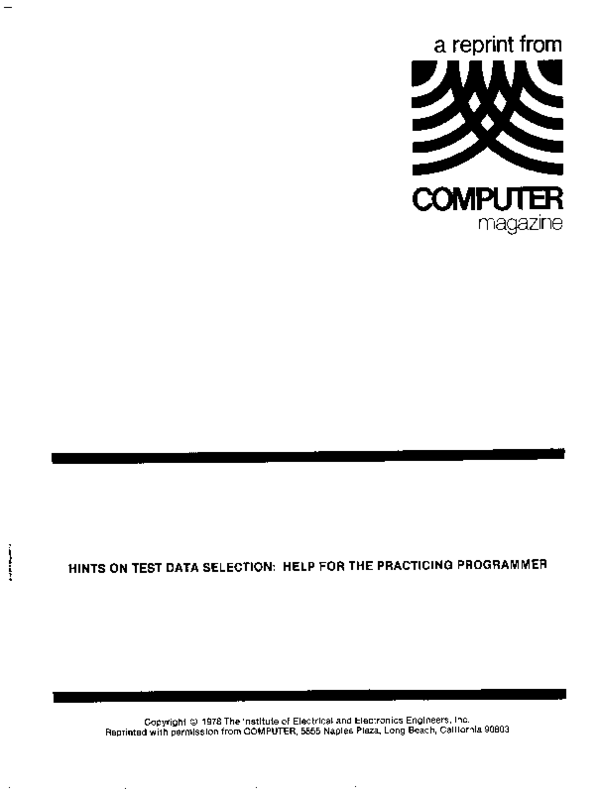 Pdf Hints On Test Data Selection Help For The Practicing Programmer