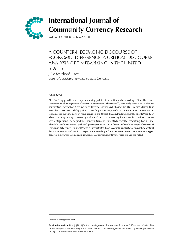 (PDF) A Counter-Hegemonic Discourse of Economic Difference: A Critical ...