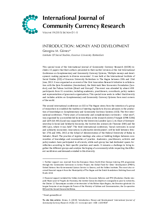 (PDF) Introduction: Money and Development