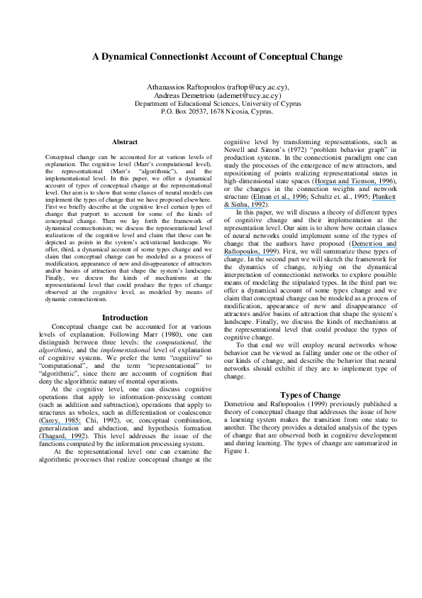 (PDF) A Dynamical Connectionist Account of Conceptual Change