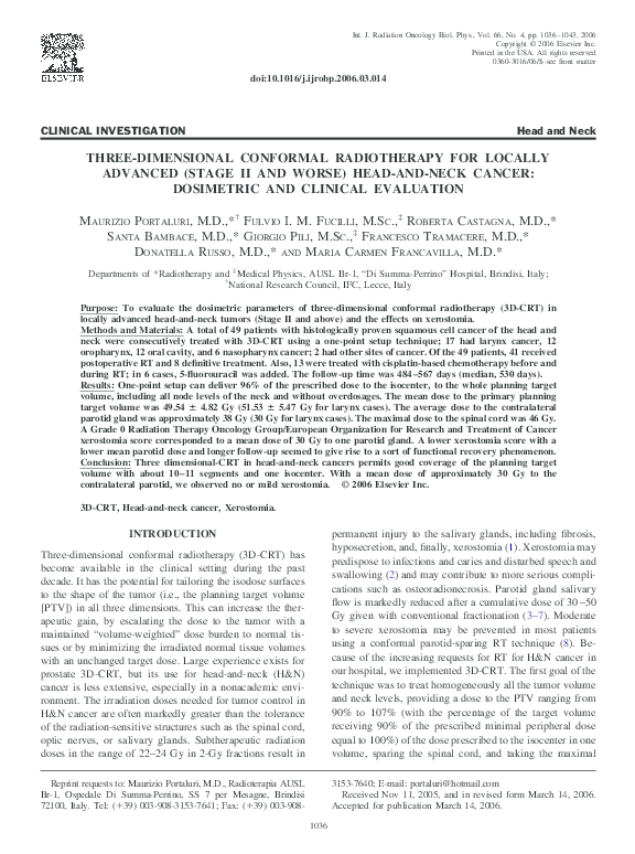 (PDF) THREE-DIMENSIONAL CONFORMAL RADIOTHERAPY FOR LOCALLY ADVANCED (STAGE II AND WORSE) HEAD ...
