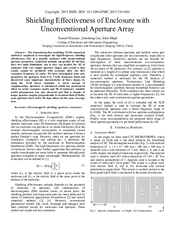 (PDF) Shielding Effectiveness of Enclosure with Unconventional Aperture Arrray