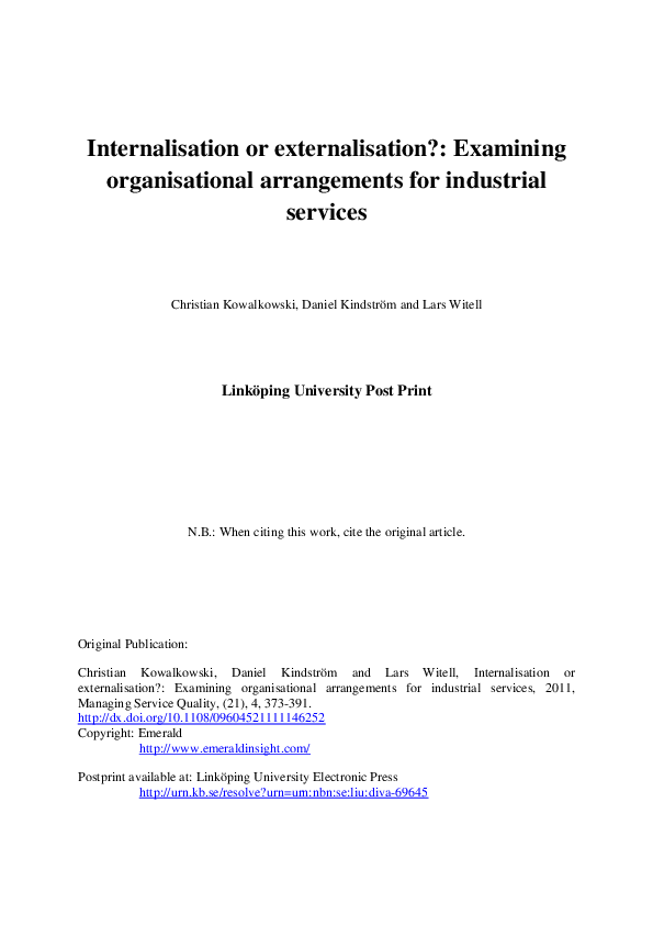 (PDF) Internalisation or externalisation? : Examining organisational ...