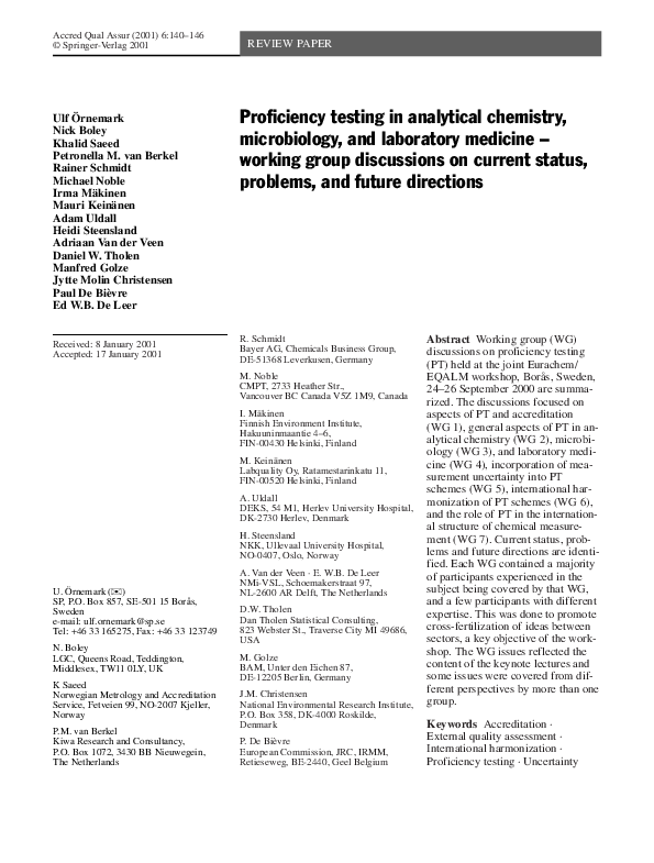 (PDF) Proficiency testing in analytical chemistry, microbiology and ...