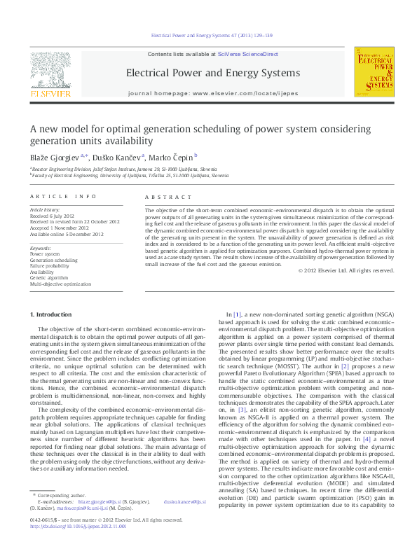 Pdf A New Model For Optimal Generation Scheduling Of Power System