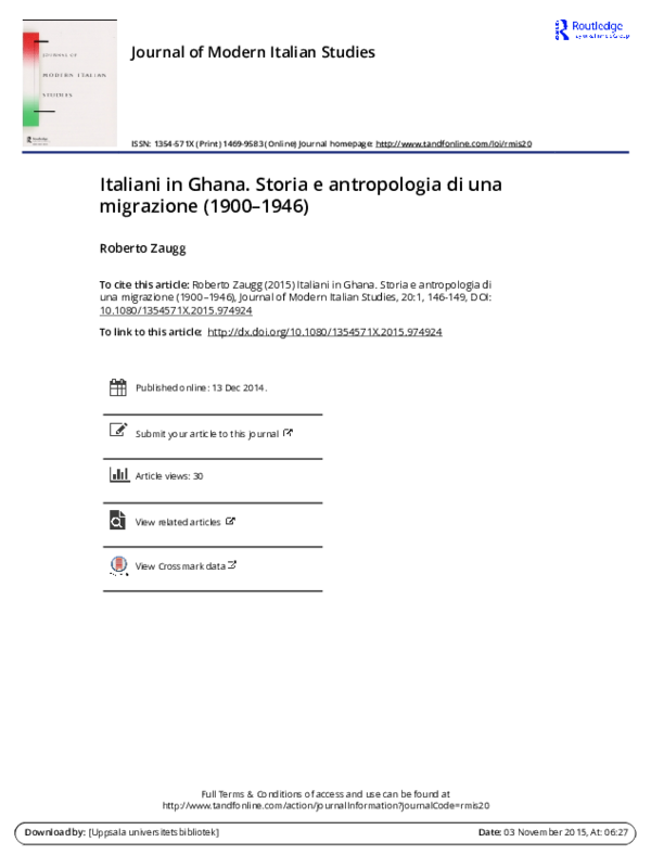 (PDF) Review of Alessandra Brivio "Italiani in Ghana. Storia e ...