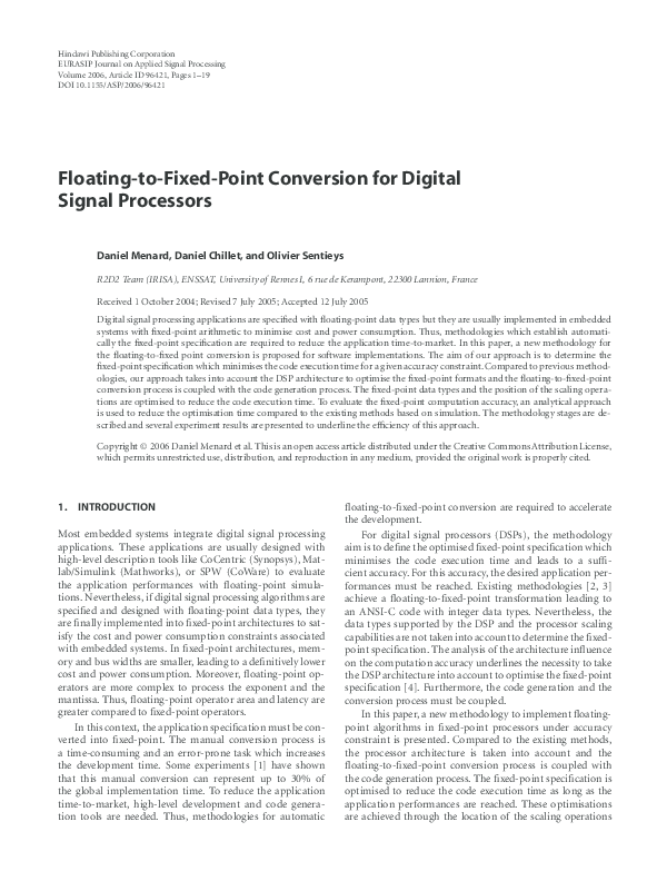 Pdf Floating To Fixed Point Conversion For Digital Signal Processors 0796