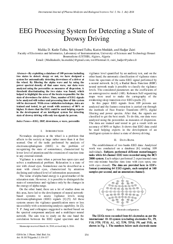 (PDF) EEG Processing System for Detecting a State of Drowsy Driving