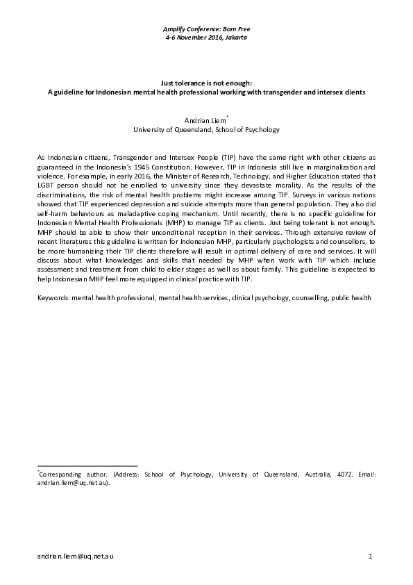 (PDF) Just tolerance is not enough: A guideline for Indonesian mental ...