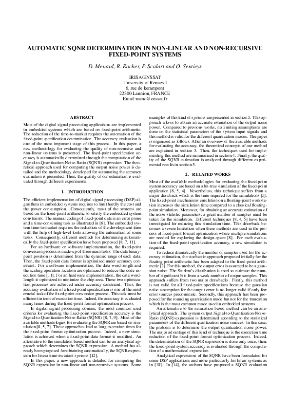 (PDF) Automatic SQNR determination in non-linear and nonrecursive fixed-point systems