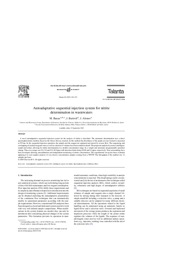 Pdf Autoadaptative Sequential Injection System For Nitrite