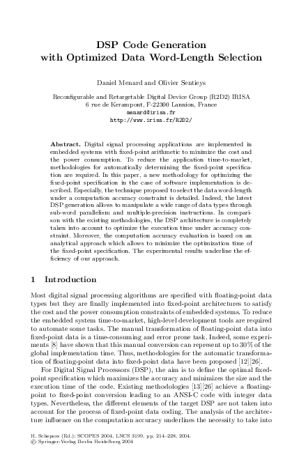 (PDF) DSP code generation with optimized data word-length selection | Olivier Sentieys ...