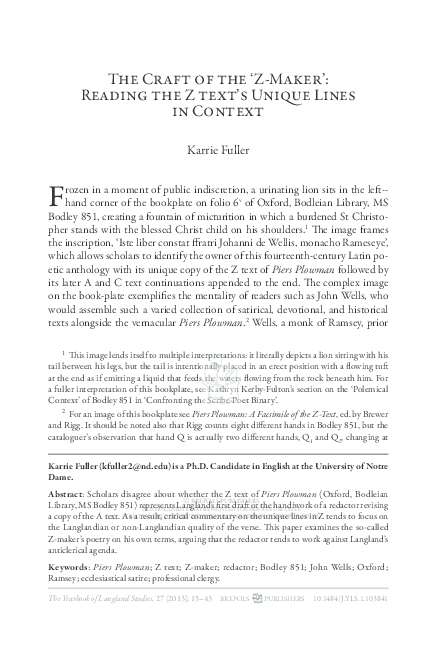 (PDF) The Craft of the 'Z-maker': Reading the Z Text's Unique Lines in ...