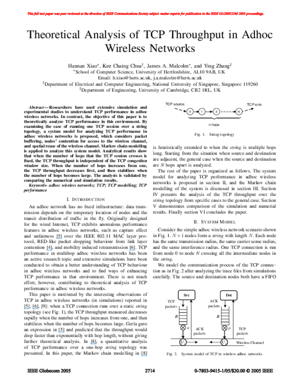 Pdf Theoretical Analysis Of Tcp Throughput In Adhoc Wireless Networks
