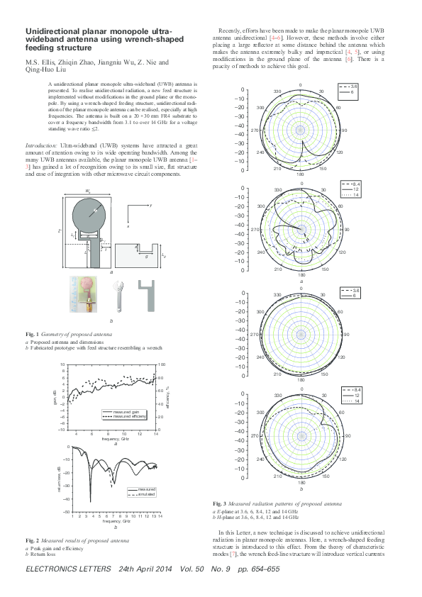 (PDF) Unidirectional UWB antenna using a wrench shaped feeding structure