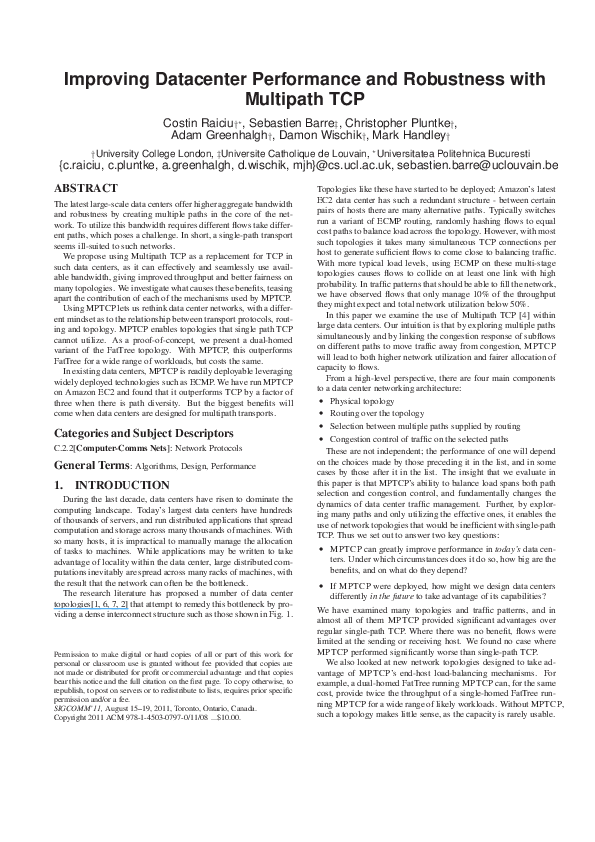 Pdf Improving Datacenter Performance And Robustness With Multipath Tcp