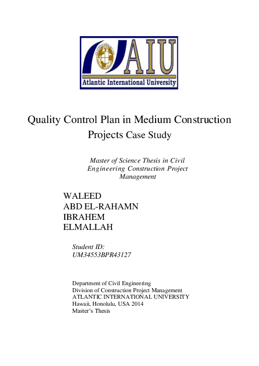 (PDF) Quality Control Plan in Medium Construction Projects Case Study