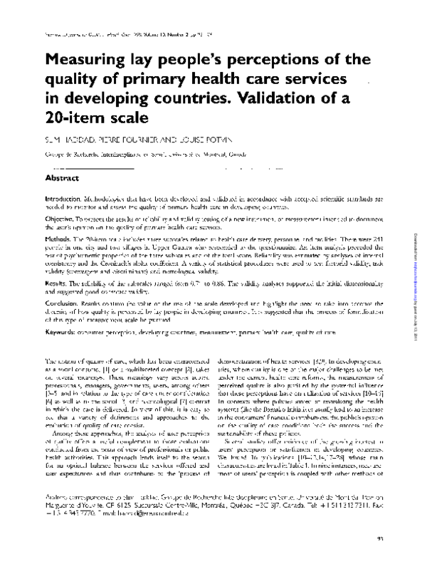 (PDF) Measuring lay people's perceptions of the quality of primary ...