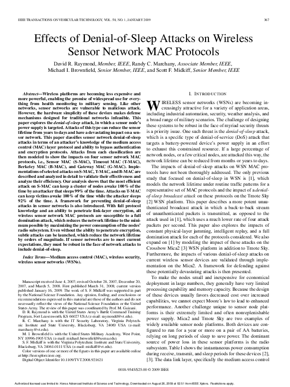 (PDF) Effects of Denial of Sleep Attacks on Wireless Sensor Network MAC Protocols