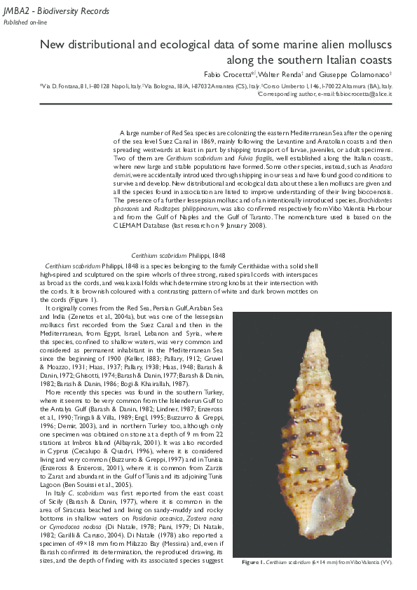 (PDF) New distributional and ecological data of some marine alien ...