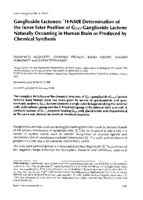 (PDF) Ganglioside lactones:1H-NMR determination of the inner ester ...