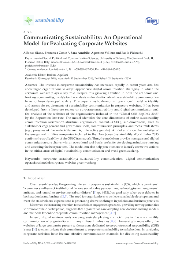 (PDF) Communicating Sustainability: An Operational Model for Evaluating ...