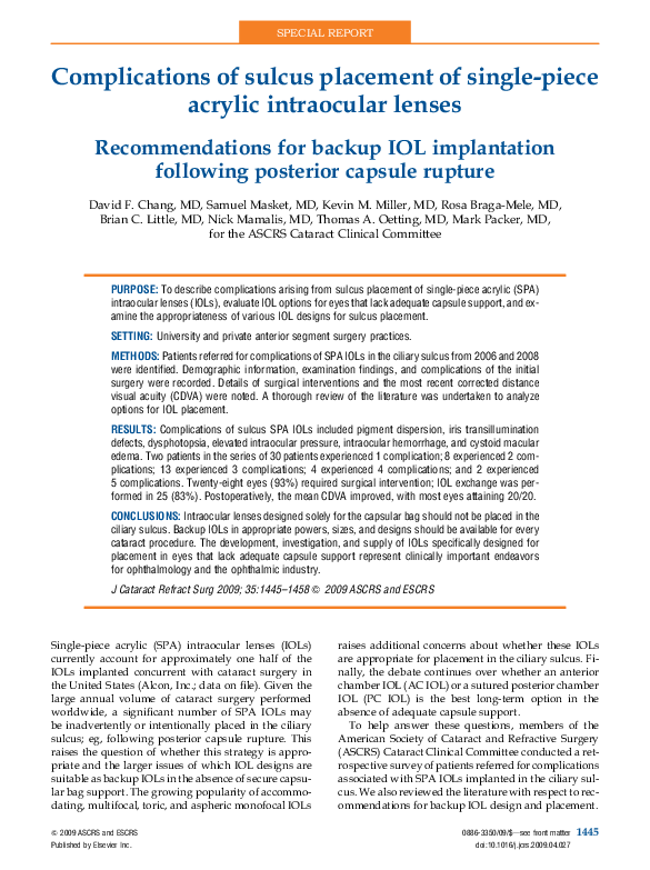 (PDF) Complications of sulcus placement of single-piece acrylic ...
