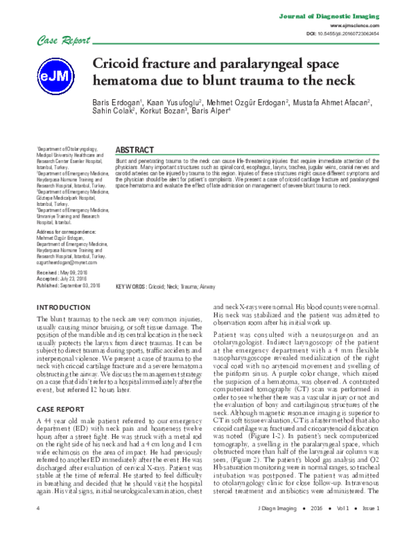 (PDF) Cricoid fracture and paralaryngeal space hematoma due to blunt ...