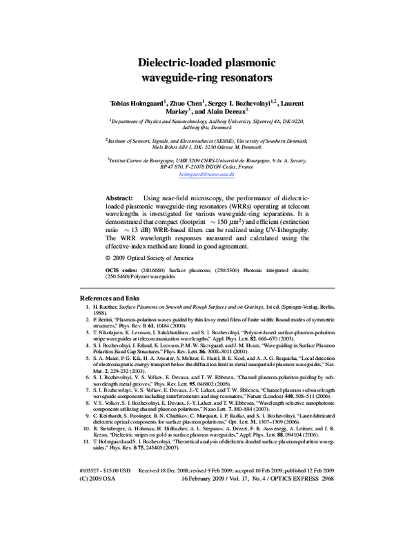 Pdf Dielectric Loaded Plasmonic Waveguide Ring Resonators