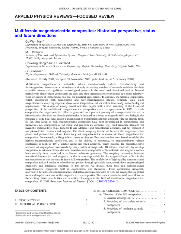 (PDF) APPLIED PHYSICS REVIEWS—FOCUSED REVIEW Multiferroic ...