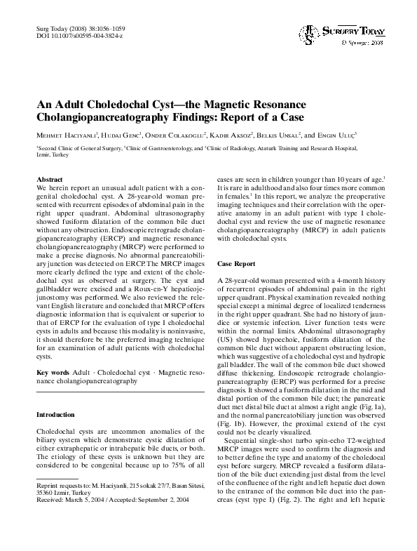 (PDF) An adult choledochal cyst—the magnetic resonance cholangiopancreatography findings: Report ...