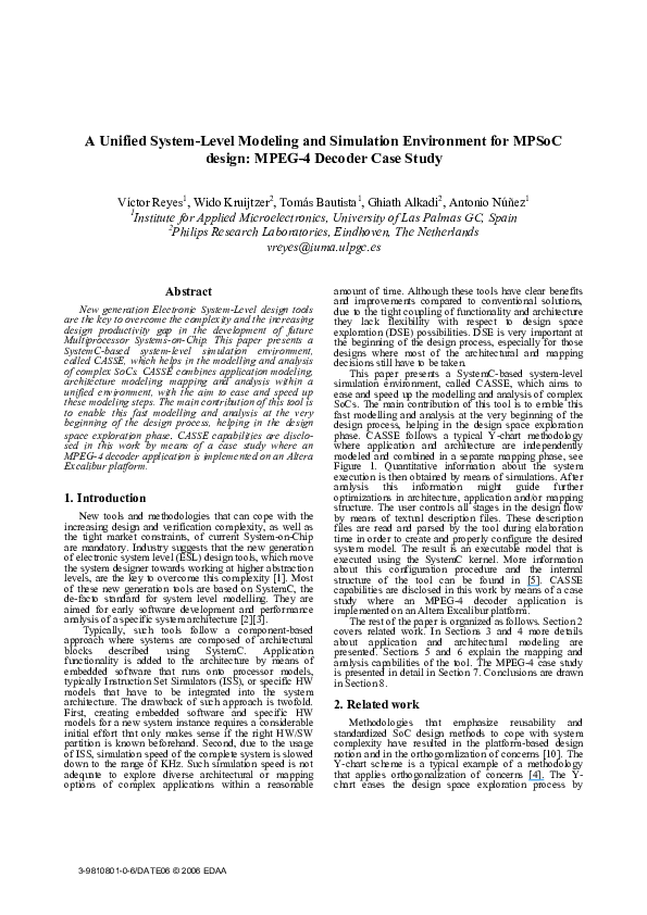 (PDF) A unified system-level modeling and simulation environment for MPSoC design: MPEG4 decoder ...
