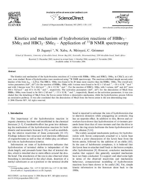(PDF) Kinetics and mechanism of hydroboration reactions of HBBr 2 · SMe ...