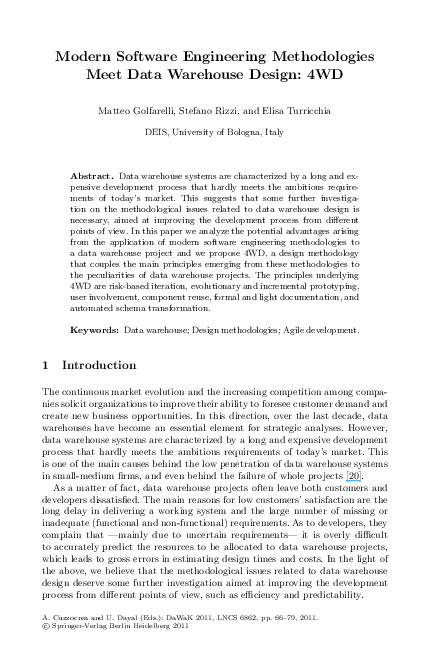 (PDF) Modern Software Engineering Methodologies Meet Data Warehouse ...