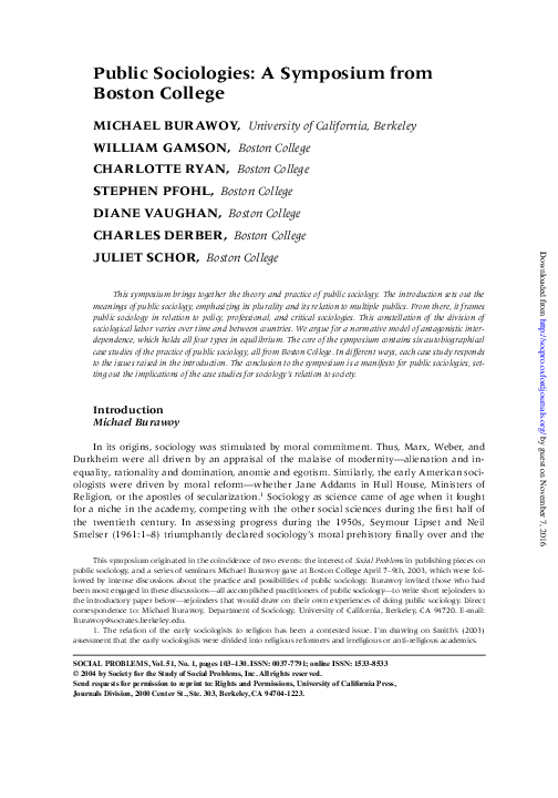 (PDF) Public Sociologies: A Symposium from Boston College