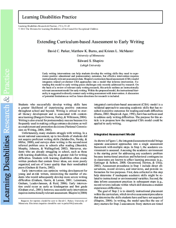 (PDF) Learning Disabilities Practice Extending Curriculum-based ...