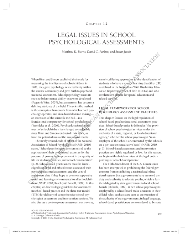 (PDF) LegaL Issues In schooL PsychoLogIcaL assessments